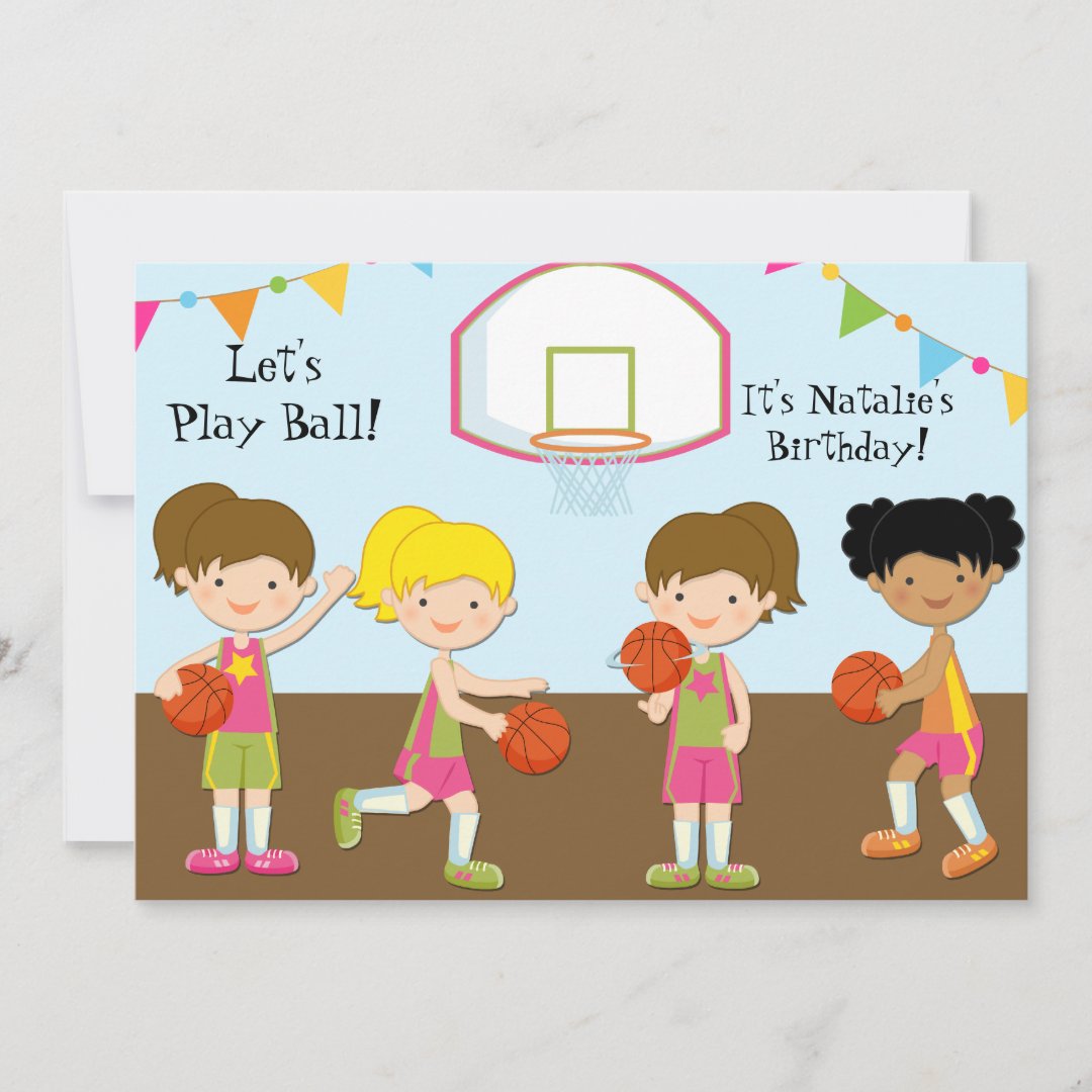 Girls Basketball Birthday 5x7 Invitation | Zazzle