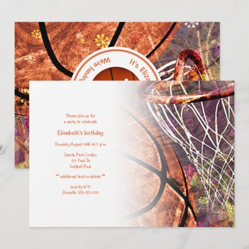 Girls basketball party invitation | Zazzle