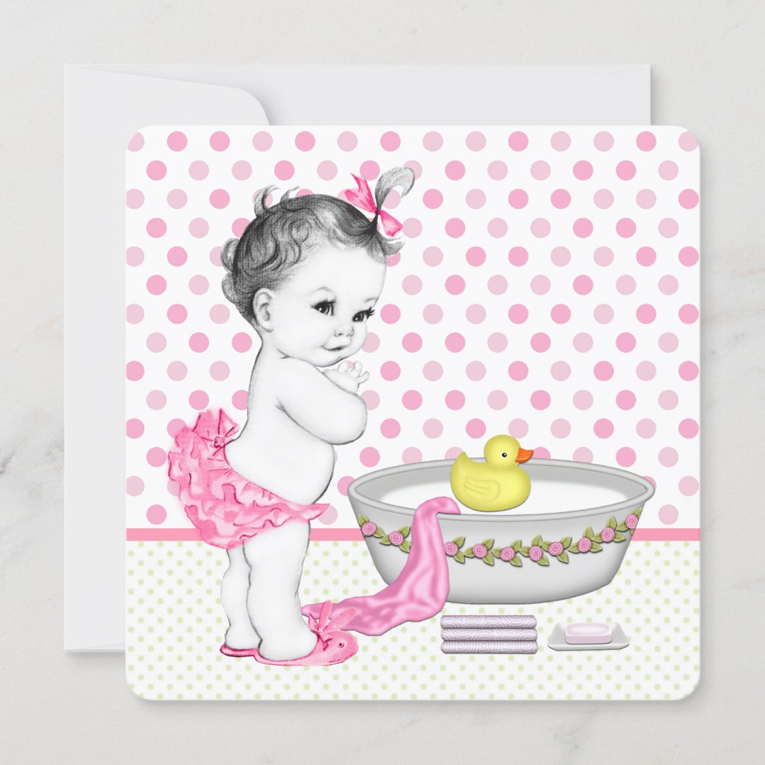 Girls Bath Time Baby Shower Invitation | Zazzle