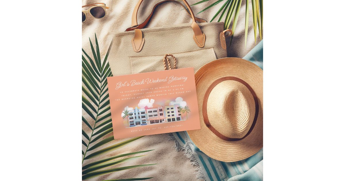 Girl's Beach Weekend Getaway Birthday Bachelorette Invitation | Zazzle