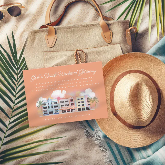 Girl's Beach Weekend Getaway Birthday Bachelorette Invitation | Zazzle