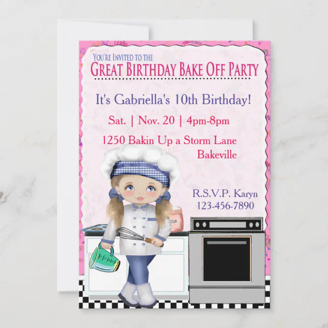 Girls Birthday Bake Off Party Invitation | Zazzle