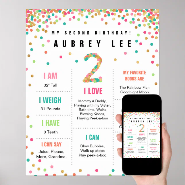 Girls Birthday Mint Teal Pink Second Birthday Poster | Zazzle