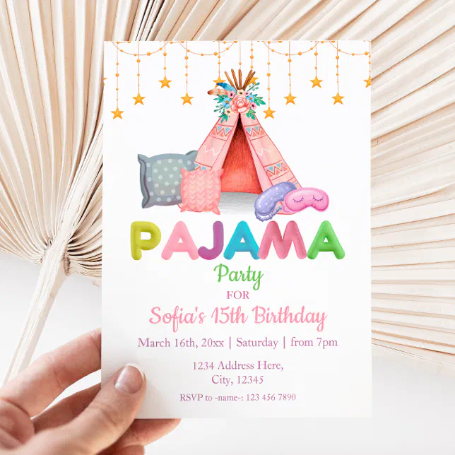 Girls Birthday Pajama Party Invitation | Zazzle