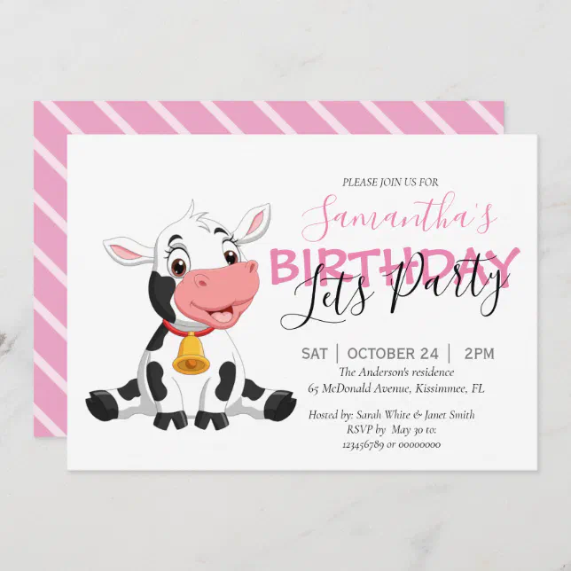 girls birthday party cow invitation | Zazzle