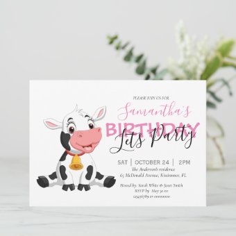 girls birthday party cow invitation | Zazzle