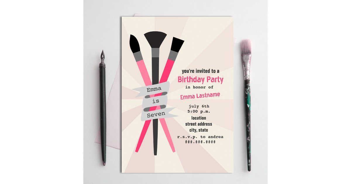 Girl's Birthday Party Invitation - Art Theme Pink | Zazzle