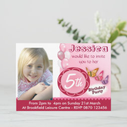 Girls Birthday Photo Invitation Balloons - Any Age | Zazzle