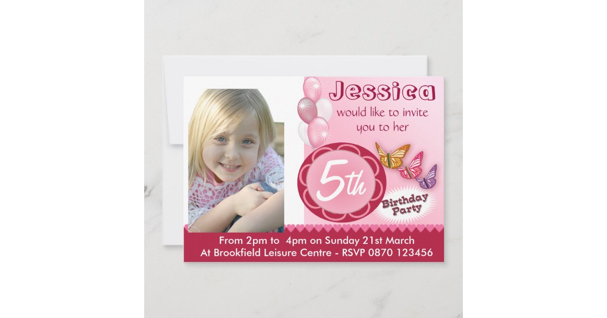 Girls Birthday Photo Invitation Balloons - Any Age | Zazzle