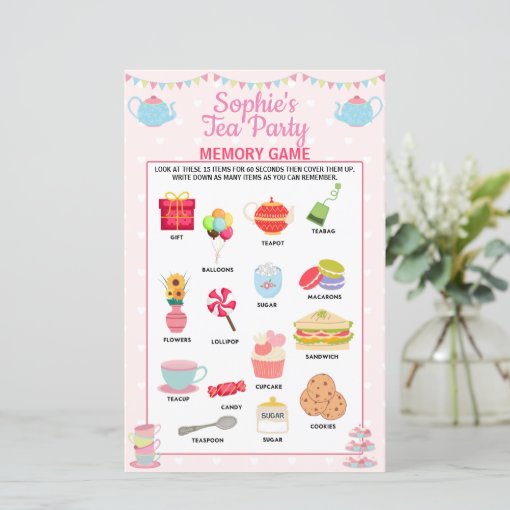 Girls Birthday Tea Party Memory Game | Zazzle