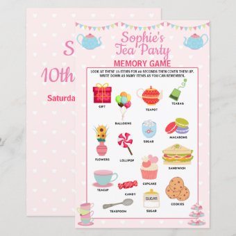 Girls Birthday Tea Party Memory Game | Zazzle