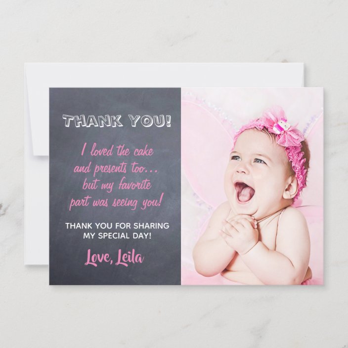 Girls Birthday Thank You Card - Pink Chalkboard | Zazzle.com