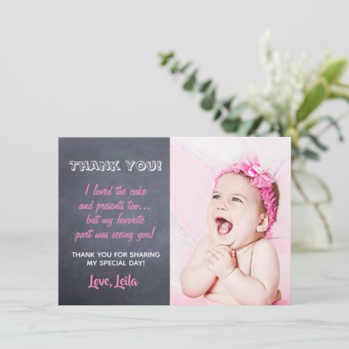 Girls Birthday Thank You Card - Pink Chalkboard | Zazzle