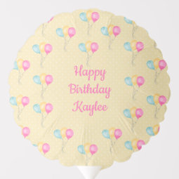 Girls Birthday Yellow Polka Dots And Balloons | Zazzle