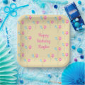 Girls Birthday Yellow Polka Dots And Balloons Paper Plates | Zazzle