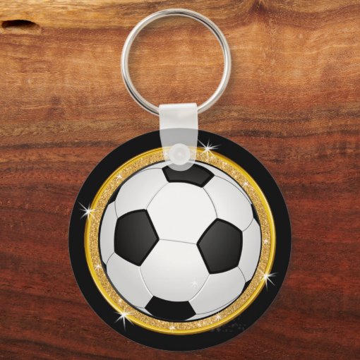 Girls Black and Gold Personalized Soccer Keychains | Zazzle
