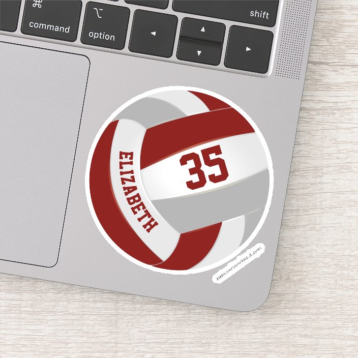 girls boys maroon gray team colors volleyball sticker | Zazzle.com
