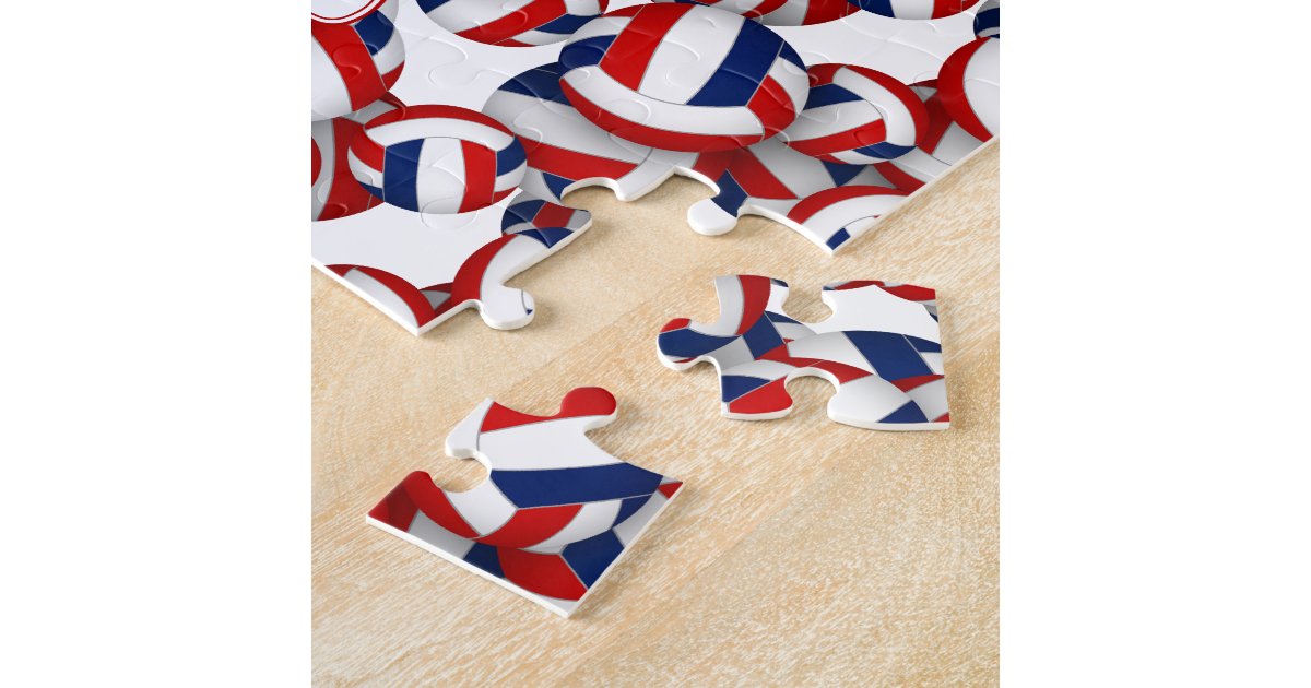 girls boys name red blue volleyball team colors jigsaw puzzle | Zazzle
