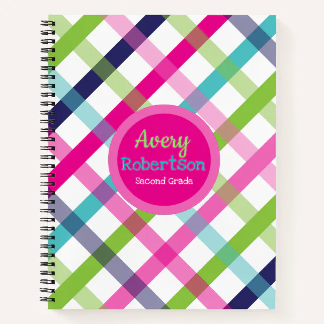 Girl's Bright Preppy Plaid Spiral Notebook | Zazzle