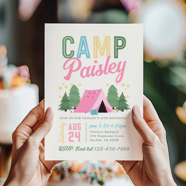 Girl's Camping Birthday Invitation | Zazzle