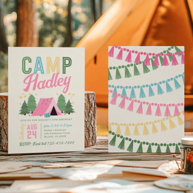 Girl's Camping Birthday Invitation | Zazzle