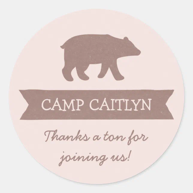 Girls camping birthday party favor stickers | Zazzle