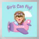 Girls Can Fly Cute Aviator Girl Airplane Poster | Zazzle