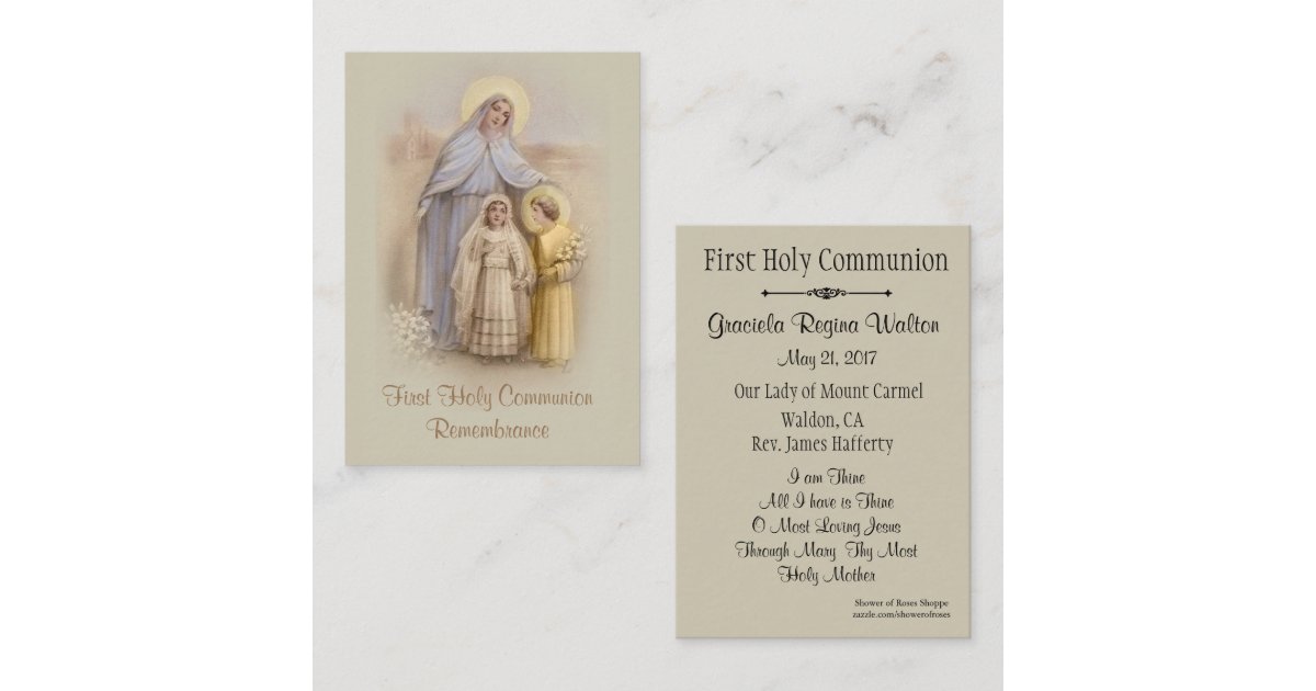 Girl's Catholic Holy Card for First Holy Communion | Zazzle