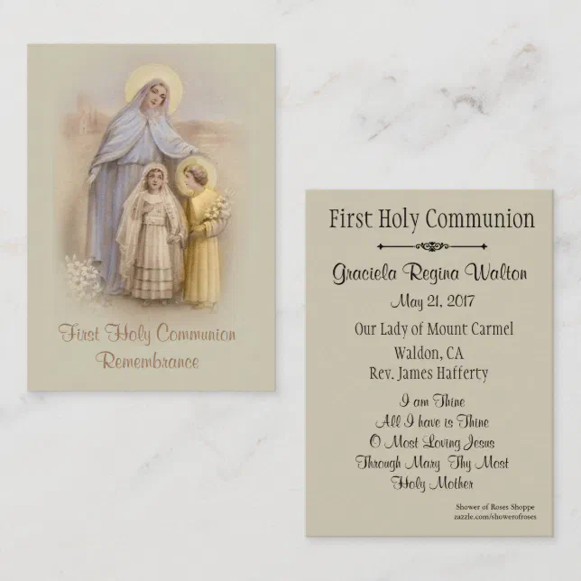 Girl's Catholic Holy Card for First Holy Communion | Zazzle