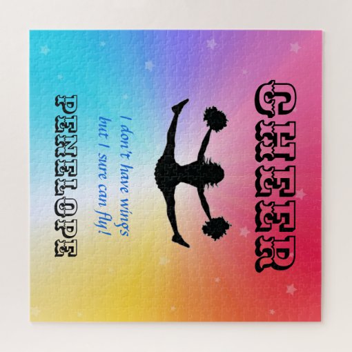 Girls Cheerleading Flyer Personalized Rainbow Jigsaw Puzzle | Zazzle