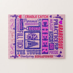 Girls Cheerleading Purple Typography Jigsaw Puzzle | Zazzle