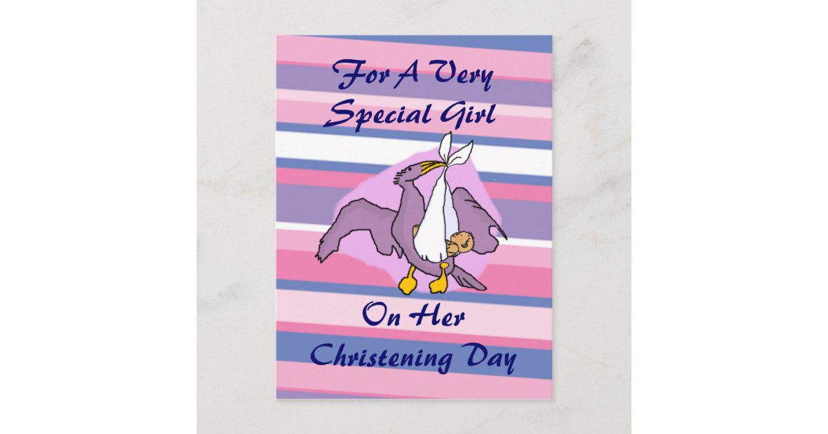 Girls Christening Bird Postcard | Zazzle
