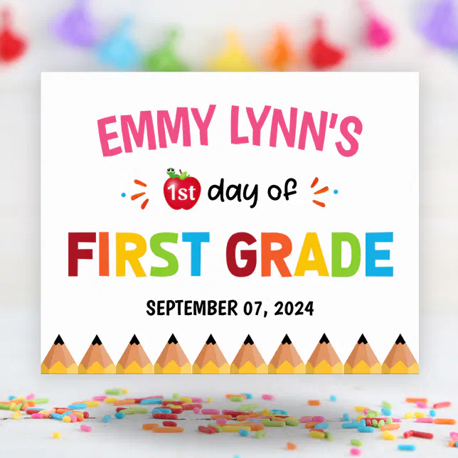 Girls Colorful First Day Of School First Grade Poster | Zazzle