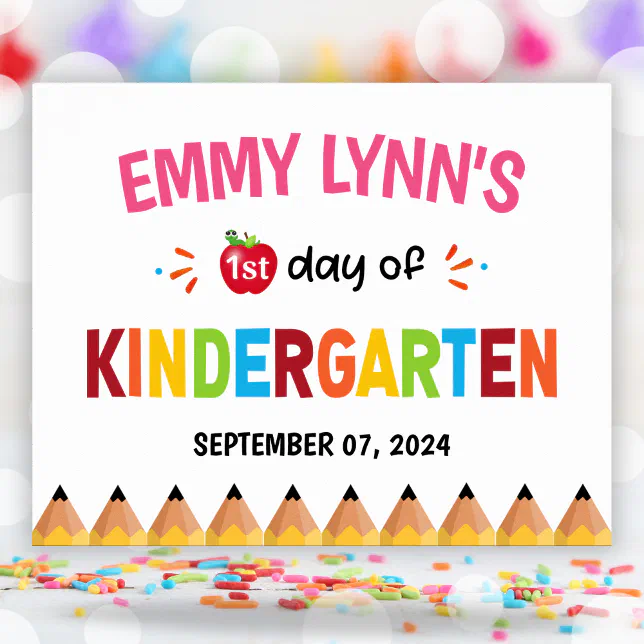Girls Colorful First Day Of School Kindergarten Poster | Zazzle