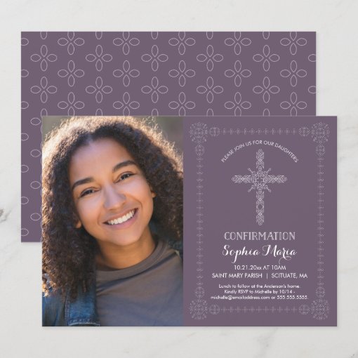 Girl's Confirmation Invitation w/ Photo - Cross | Zazzle