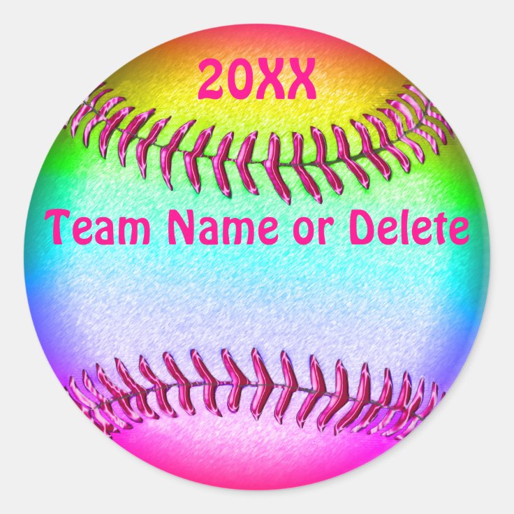 Girls Customizable Cute Colorful Softball Stickers | Zazzle
