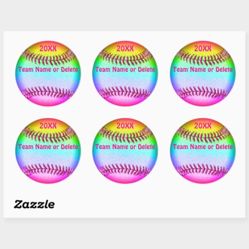 Girls Customizable Cute Colorful Softball Stickers | Zazzle