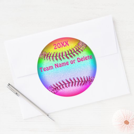 Girls Customizable Cute Colorful Softball Stickers | Zazzle