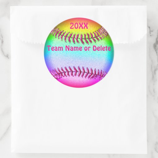 Girls Customizable Cute Colorful Softball Stickers | Zazzle