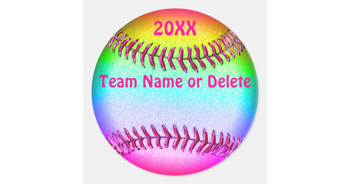 Girls Customizable Cute Colorful Softball Stickers | Zazzle