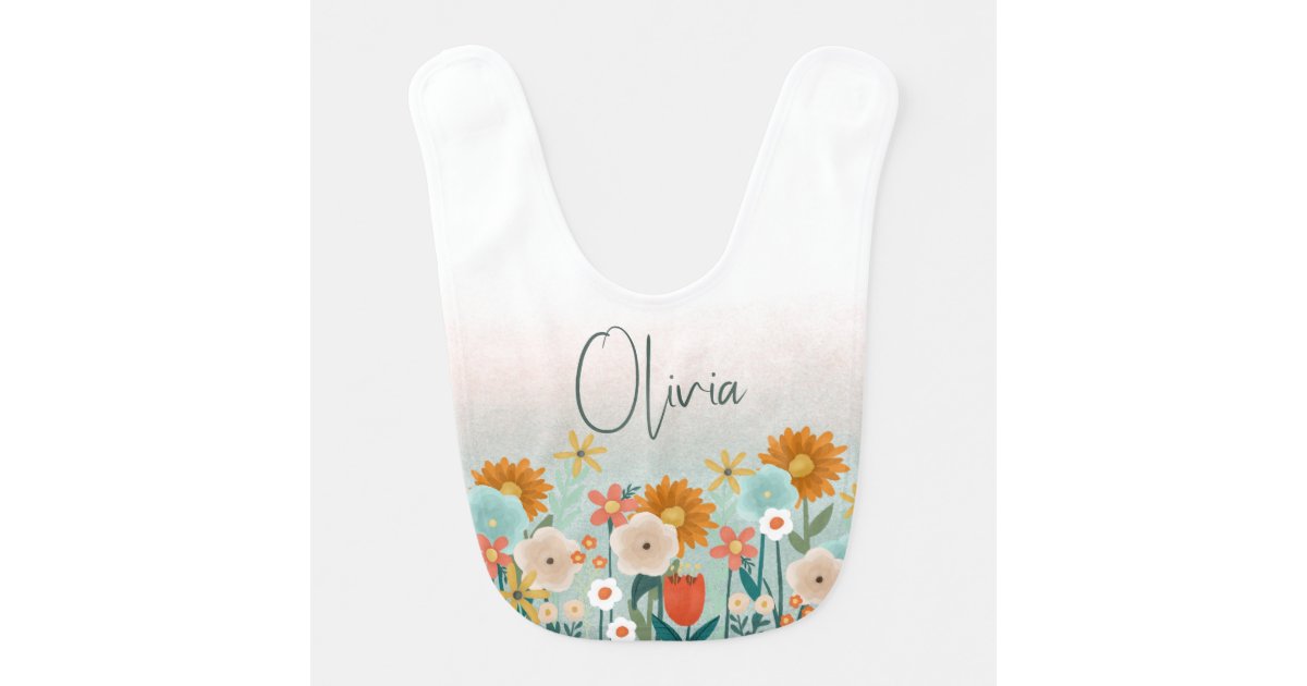 Girls Cute and Elegant Botanical Floral Baby Bib | Zazzle