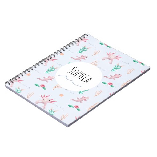 Girls Cute and Unique Pink Axolotl Pattern Kids Notebook | Zazzle