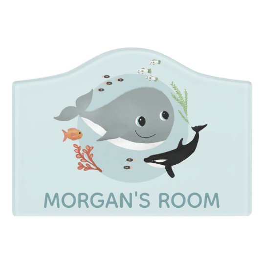 Girls Cute Blue Ocean Whale and Fish Kids Door Sign | Zazzle.com
