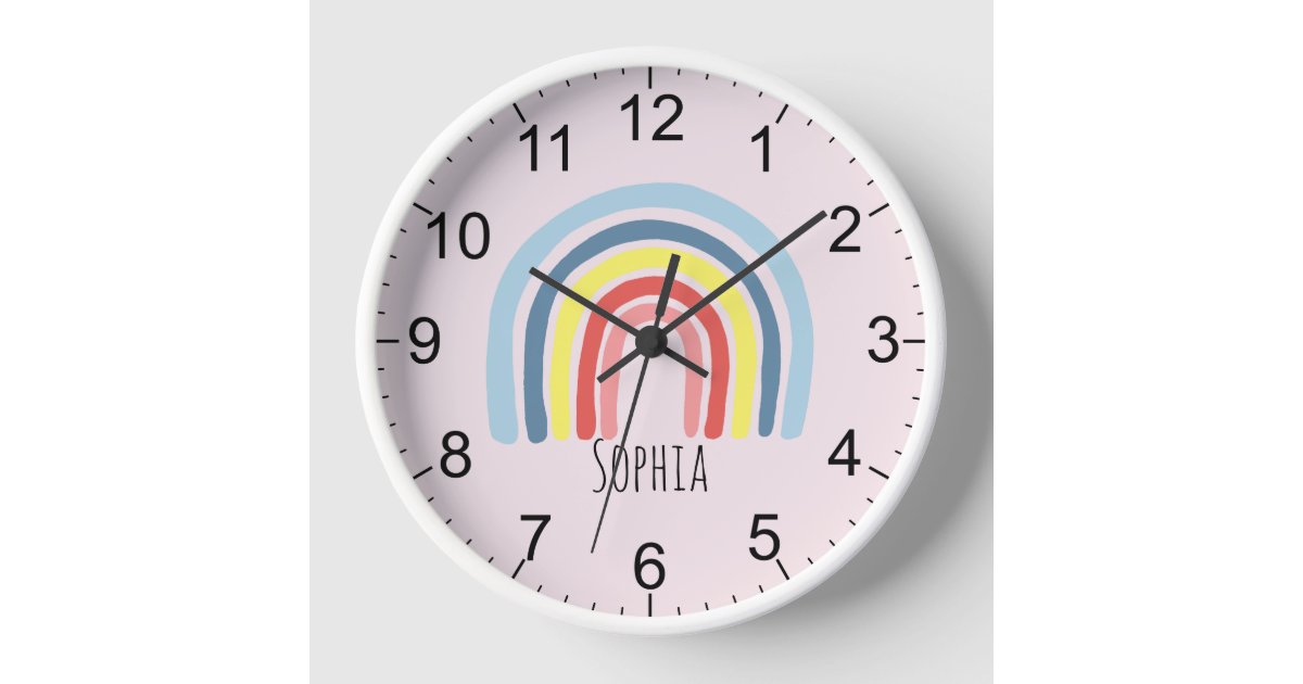 Girls Cute Boho Pink Rainbow Kids Nursery Clock | Zazzle