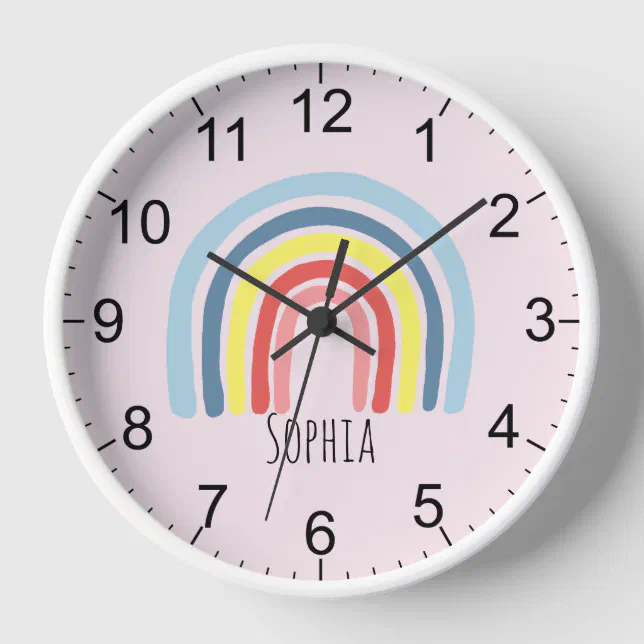 Girls Cute Boho Pink Rainbow Kids Nursery Clock | Zazzle