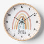Girls Cute Boho Watercolor Rainbow and Name Clock | Zazzle