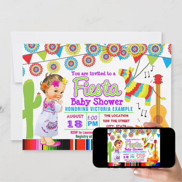 Girls Cute Fiesta Baby Shower Invitations | Zazzle