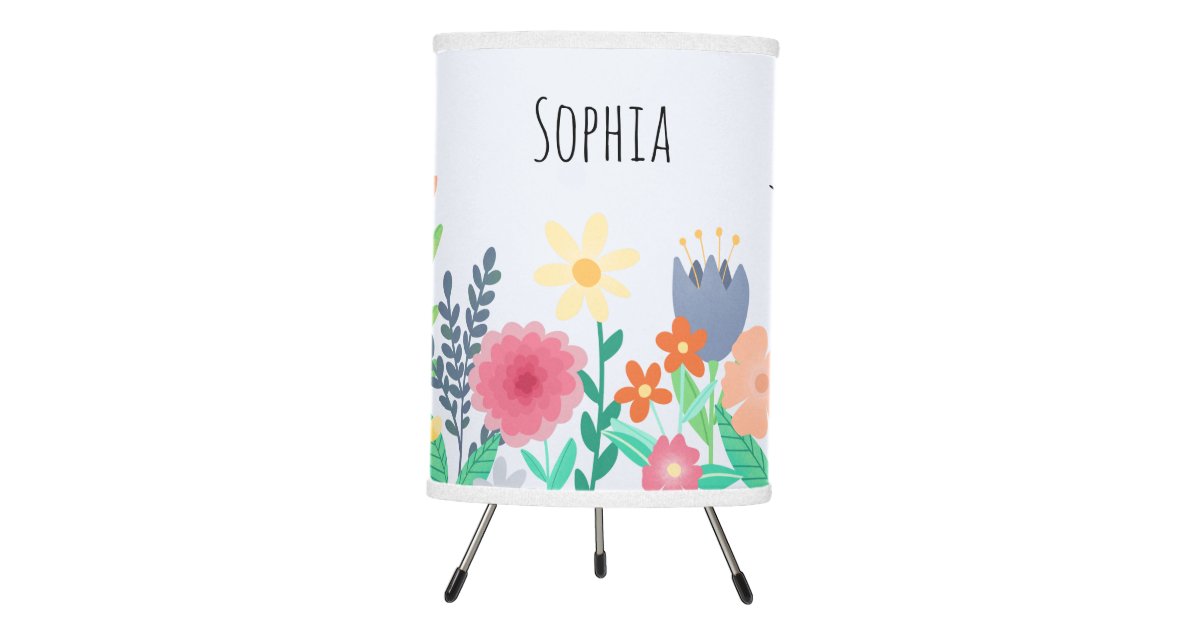 Girls Cute Floral Bee and Flowers Nursery Kids Tripod Lamp | Zazzle