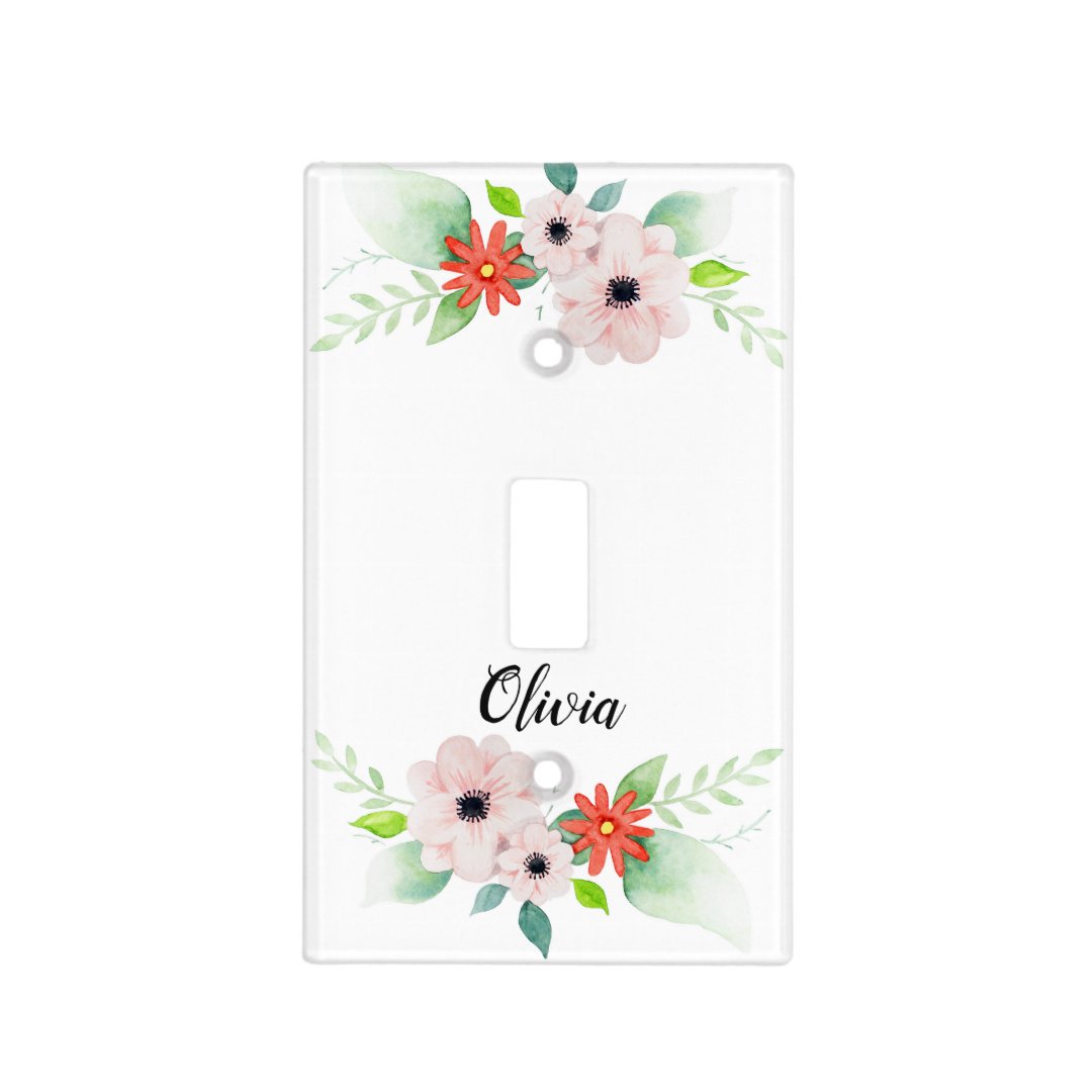 Girls Cute Floral Watercolor Flowers and Name Kids Light Switch Cover ...