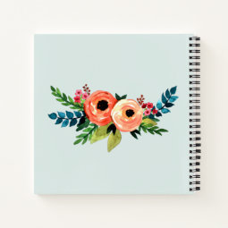 Girls Cute Floral Watercolor Flowers and Name Kids Notebook | Zazzle